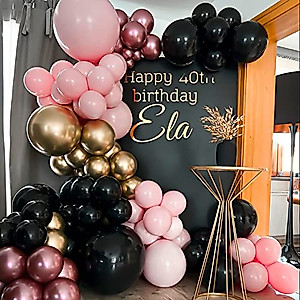 RUBFAC 65pcs Black Latex Balloons, 12 Inches Helium Party Balloons with Ribbon for Wedding, Birthday, Graduation, Baby Shower, Bridal Shower, Anniversary Arch Garland Decoration