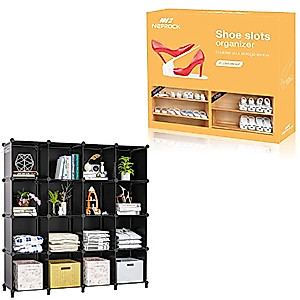 Neprock 20-Pack White Shoe Slots Organizer Bundle with 16 Cube Closet Organizers