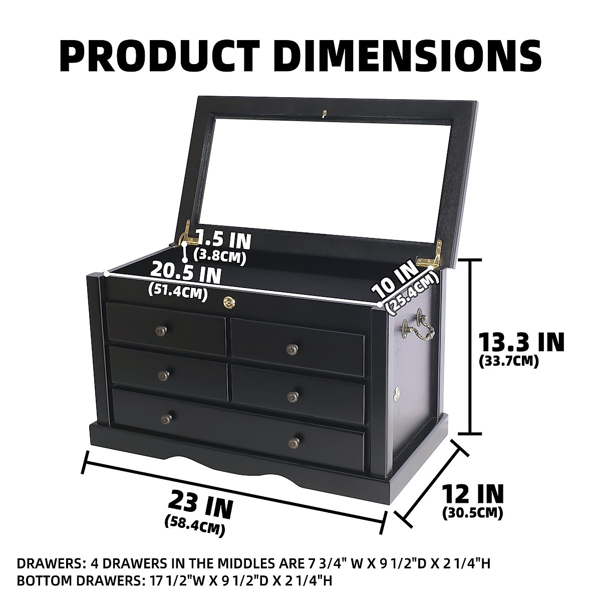 DisplayGifts Collector's Choice Solid Wood Knife Display Case Tool Storage Cabinet w/ 5 Drawer Gallery Quality Black