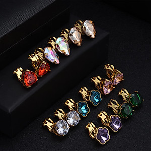 HAIAISO 8 Pairs Clip On Earrings Set for Women Non Pierced Clip On Earrings for CZ Heart Butterfly Flower Earrings Hypoallergenic Non-Piercing Fake Earrings Vibrant Color Birthstone Clip on Earrings