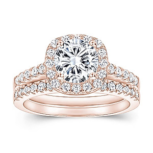 Bridal Sets for Women with 1-1/2 Carat (ctw) Moissanite Engagement Ring Set Wedding Ring Set 10K 14K 18K Gold with Text Engraving (14K Gold)