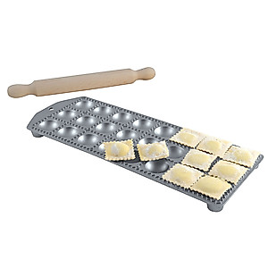 Eppicotispai 24 Holes Aluminum Round Ravioli Maker with Rolling Pin