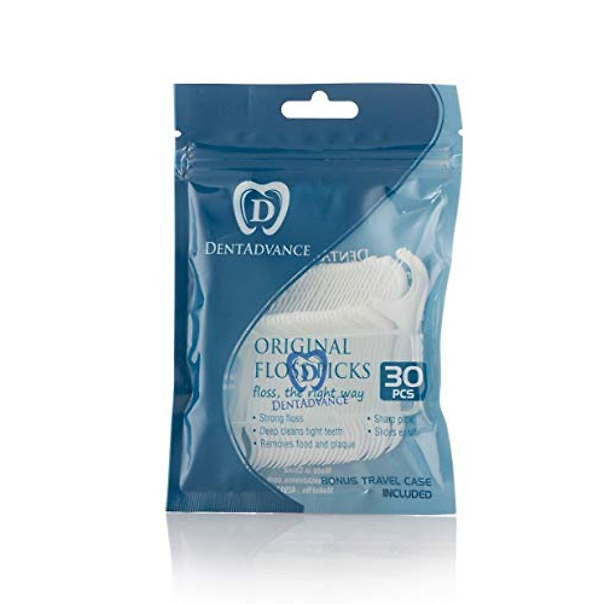 DentAdvance Original Dental Floss Picks - Premium Angled, Easy Reach Back Teeth | Tooth Flossers | Unflavored, 90 ct, w/ Travel Case