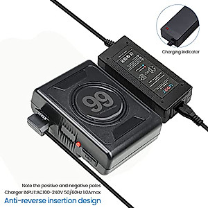 REYTRIC 99Wh(6875mAh) Gold Mount Battery with D-tap Charger and D-Tap Output Cable for DSLR Camera Camcorder Broadcast LED Light Replacement Brick