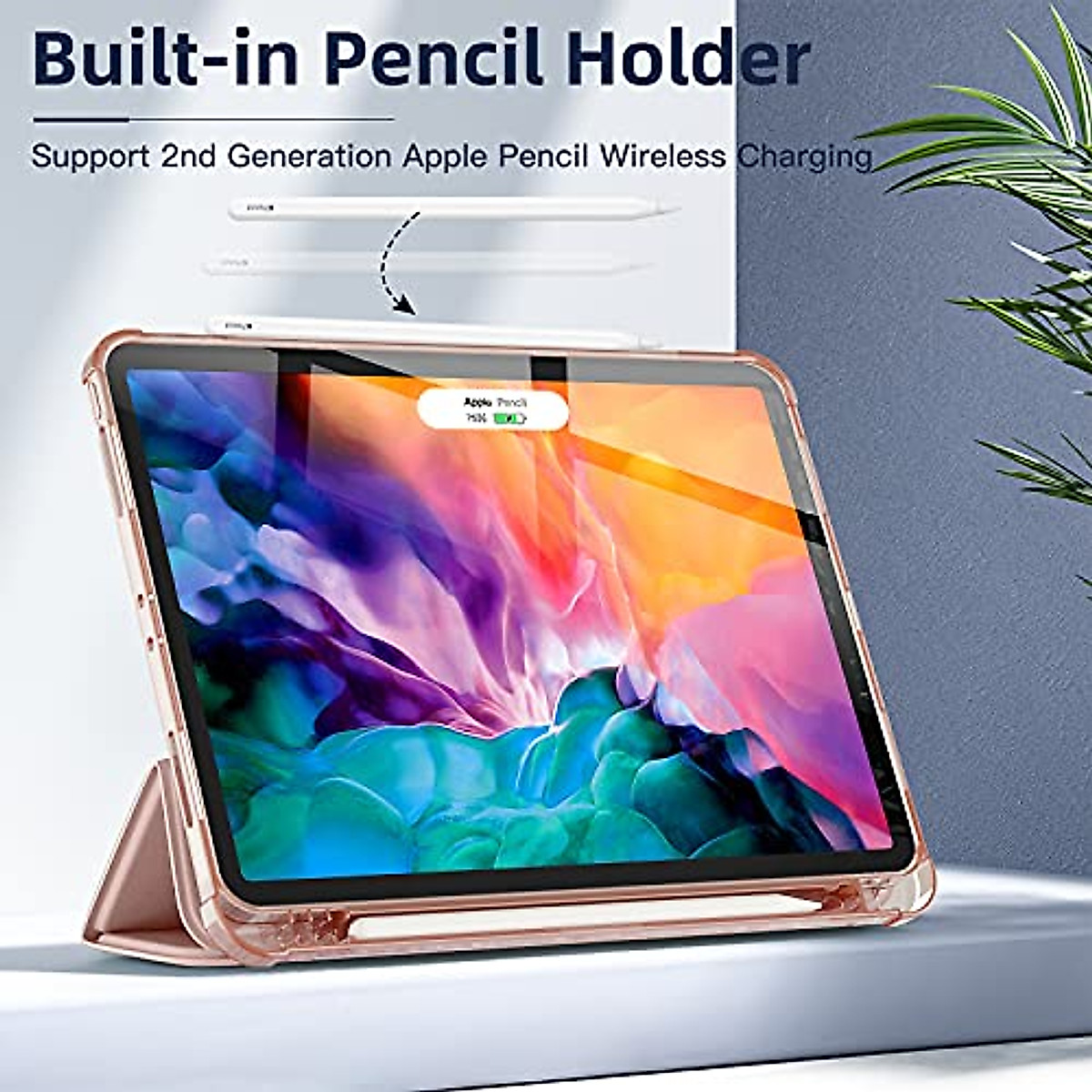 Cousper Case Compatible with iPad Pro 11 Inch 4th Generation 2022 / 3rd Gen 2021 with Pencil Holder, Slim Protective Smart Cover for 11 Inch iPad Pro, 2 Stand Modes for Viewing and Typing, Rose Pink
