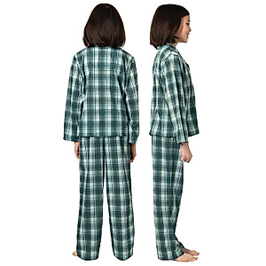 PajamaGram Pajamas Kids - Girls Pajama Sets, Teal Plaid Button-Front PJ, 10