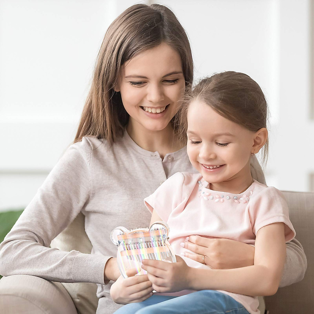 Kalimba Thumb Piano 17 Key,Rainbow Clear Crystal Acrylic Finger Piano Transparent Body Cute Bear Shaped Kalimba With Case Gifts for Kids Adult Beginners with Tuning Hammer (Rainbow)