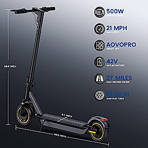 Aovopro ESMAX Electric Scooter, 27 Miles Range, Upgraded 500W Motor, 21 MPH Speed,10" Anti-Puncture Self-Sealing Air Tyre, Portable Commuting Electric Scooter for Adults