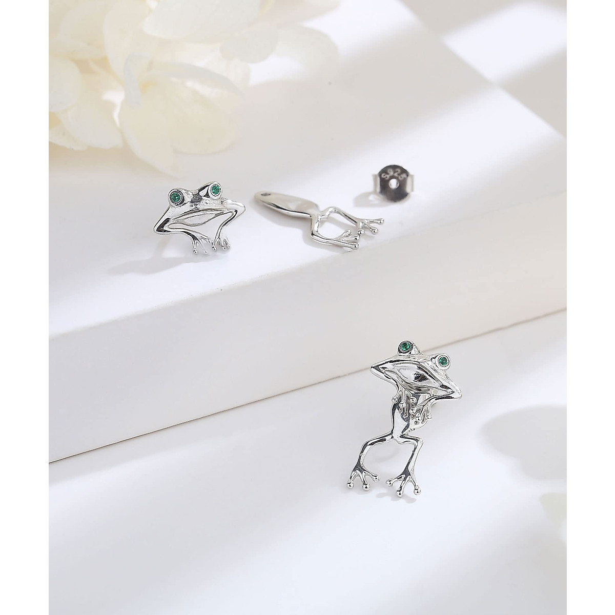 INFUSEU Two Way Frog Stud Earrings Sterling Silver for Young Women Teen Cute Funny Animal Dangling Jewelry Gifts Daughter Granddaughter