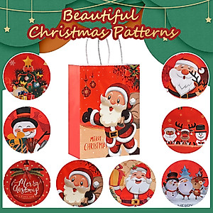 Christmas Gift Bags with Handles,24 Pcs Small Christmas Gift Bags Bulk,4 Designs Xmas Kraft Paper Bags for Christmas Goody Bags, Party Favors (6.3" x 3.2 "x 8.6")