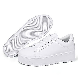 JABASIC Women Fashion Sneakers Low-top Lace-Up Stylish Walking Shoes Comfort Platform Sneakers (8,White)