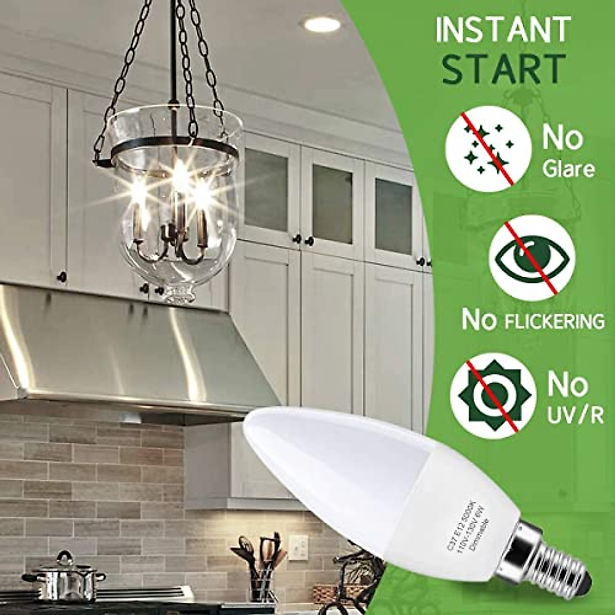 E12 LED Candelabra Light Bulbs Dimmable, 60 Watt Equivalent, Ceiling Fan Light Bulbs Daylight White 5000K, 550Lumens for Home Lighting Decorations, 6 Pack