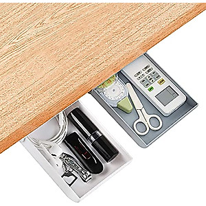 Under Desk Drawer Organizer, Hidden Self-Adhesive Under Table Drawer, Punch-Free Under Table Desk Drawer Organizer Holder Storage Box, Pull-Out Desk Pen Pencil Tray Drawer