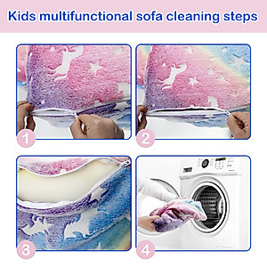 Asou Kids Sofa Toddlers Sofa with Blanket Glow in The Dark Kids Couch Fold Out Toddlers Play Couch 2 Seats Couch for Kids Toddlers