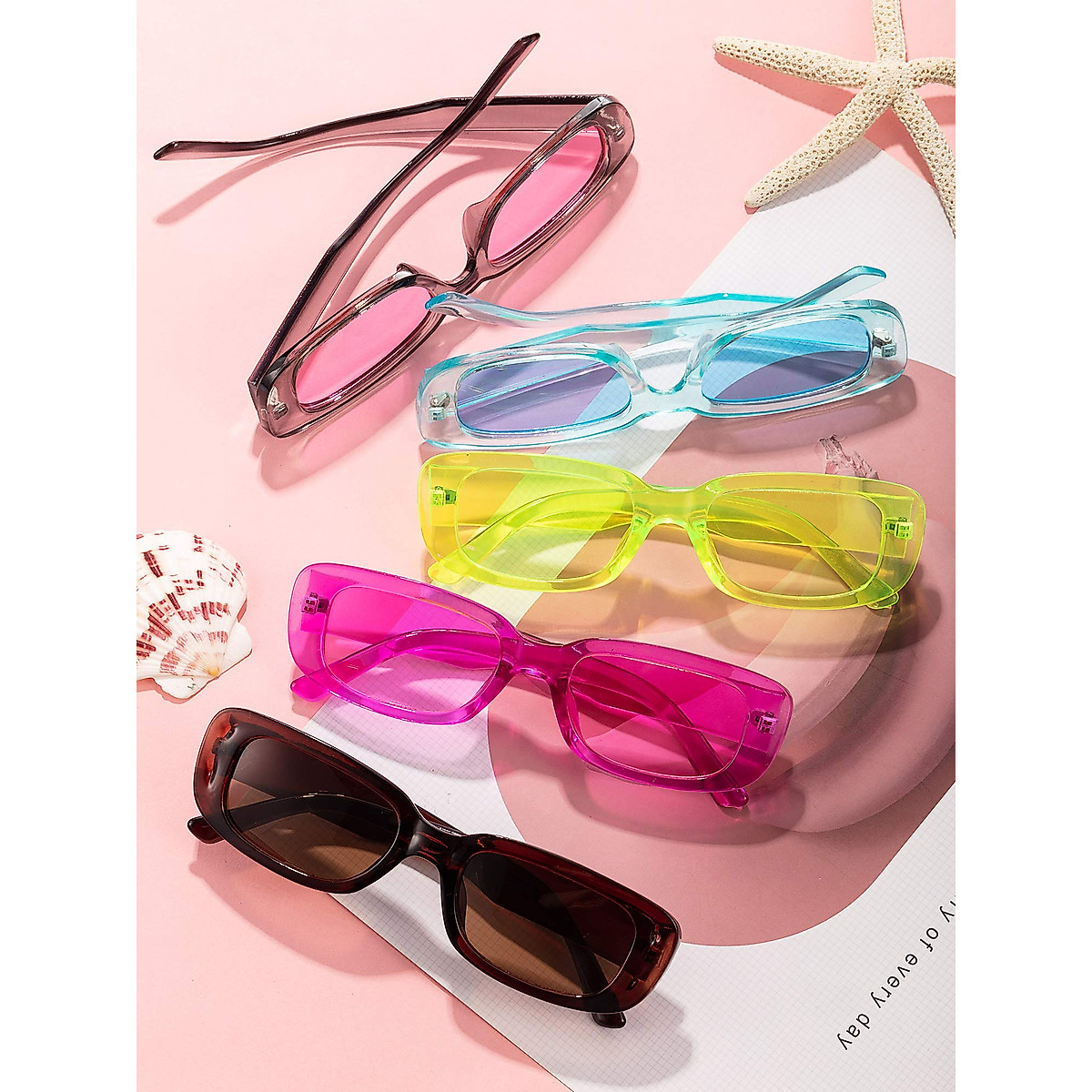 Frienda 10 Pairs Small Rectangle Sunglasses Women Retro Square Glasses 90s Vintage Sunglasses Trendy for Festival Party Decor