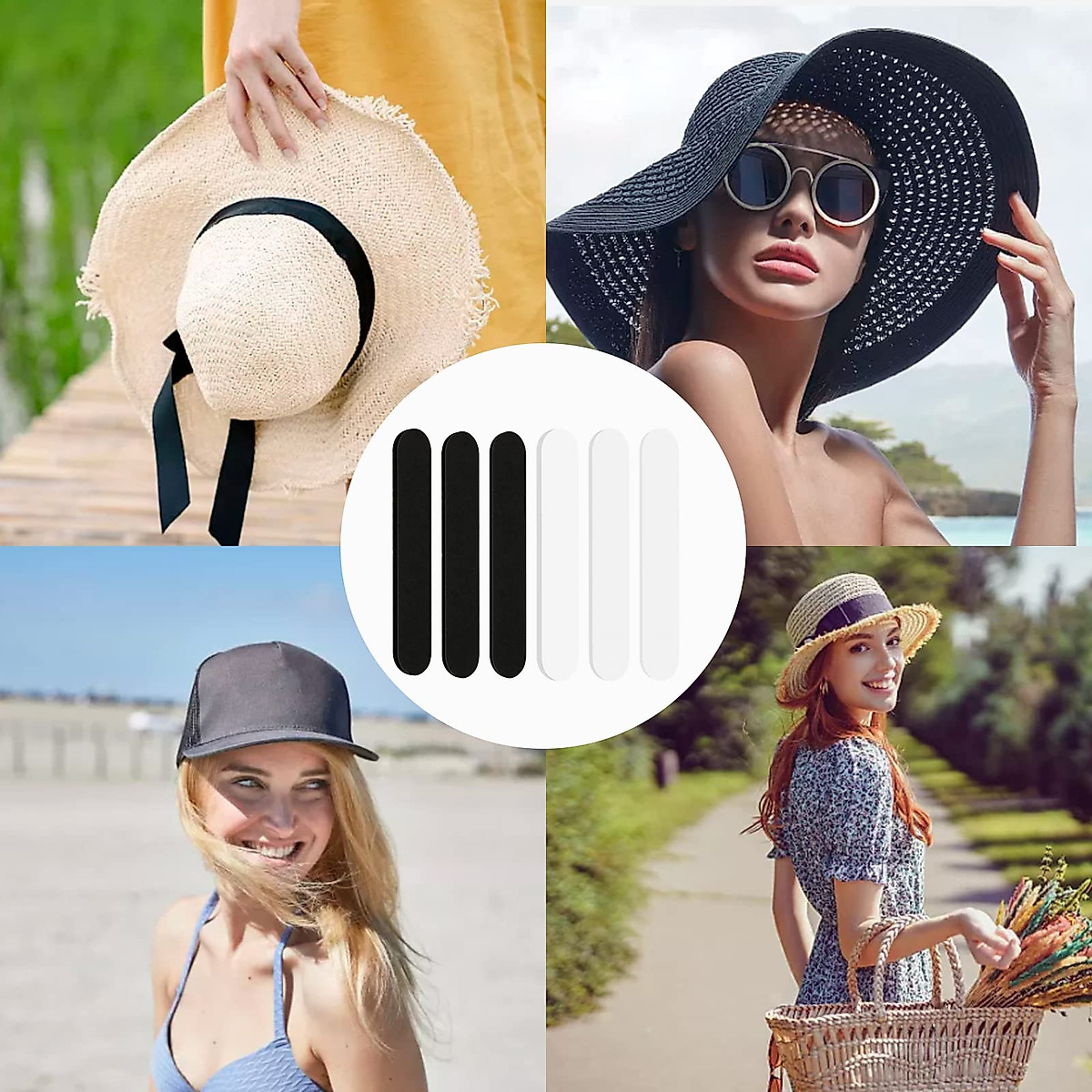 PHSZZ 42 PCS Hat Size Reducer, Foam Hat Sizing Tape, Filler Sizer Reducer Insert Adhesive for Hats Cap Sweatband, 3 sizes (3mm 4mm 5mm Black and White)