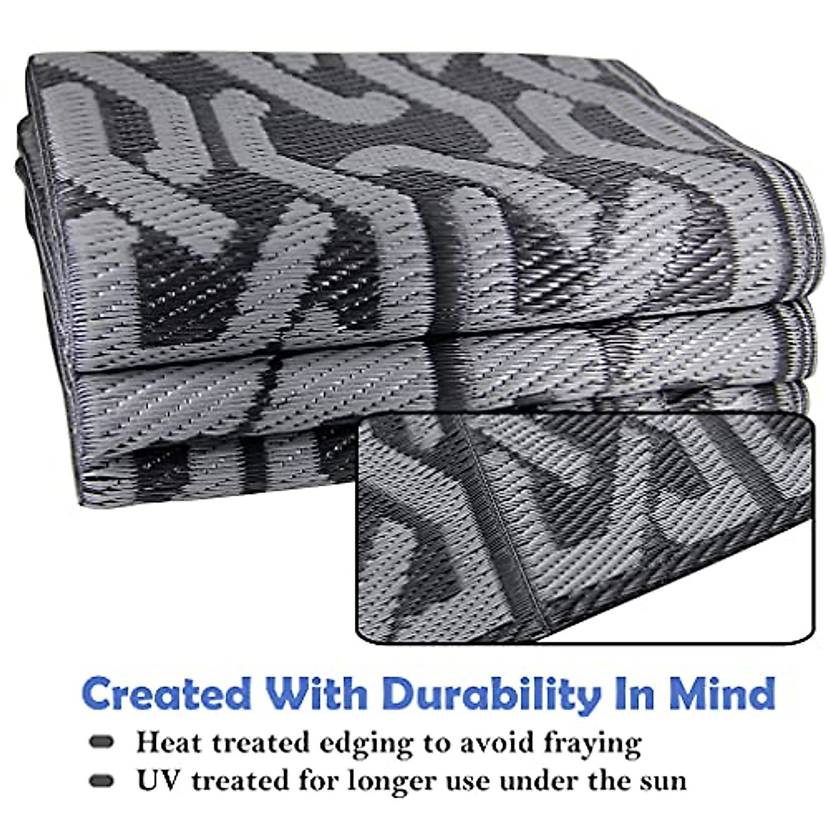 SAND MINE Reversible Mats, Plastic Straw Rug, Modern Area Rug, Large Floor Mat and Rug for Outdoors, RV, Patio, Backyard, Deck, Picnic, Beach, Trailer, Camping (5' x 8', Black & Grey)