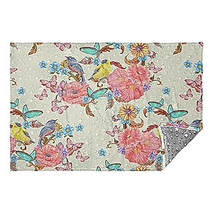 Joko Ivery Flowers Birds Butterflies Premium Soft Travel Blanket Pillow Airplane Blanket with Hand Luggage Belt & Backpack Clip Travel Blanket 2 in 1 for Airplane Car Office Camping