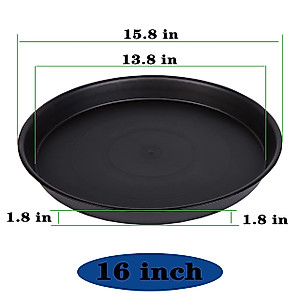 Bleuhome 4 Pack of 16 inch Plant Saucer (13.5" Base), Heavy Duty Plastic Plant Tray for Pots, Flower Water Trays for Indoors, Bird Bath Bowls, Plant Drip Saucers for Planter 14"/15"/16" (Black)