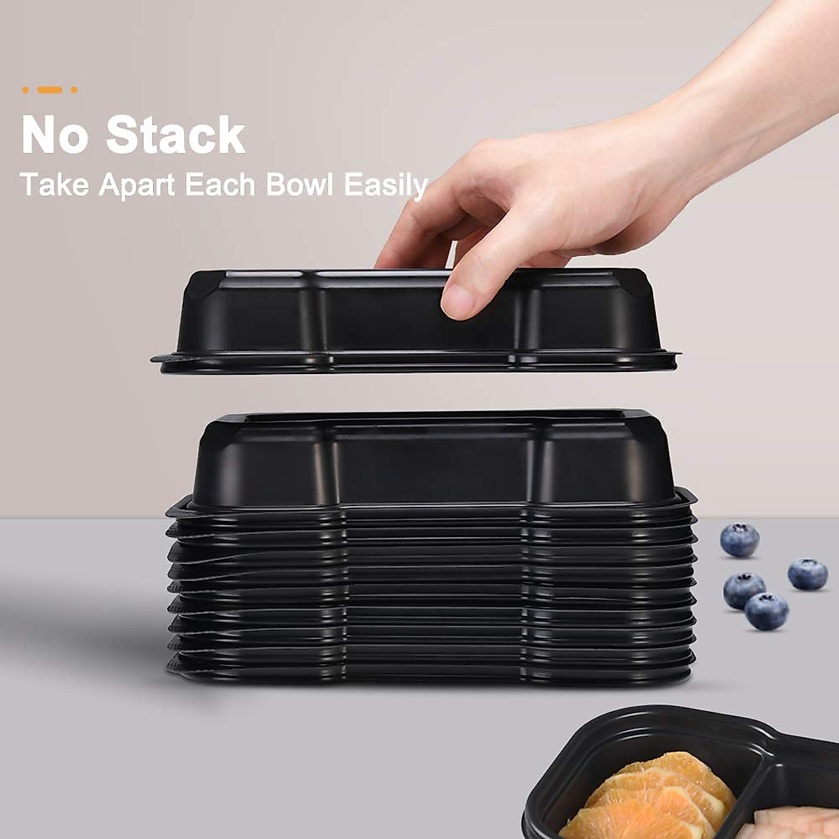OTOR Bento Boxes Meal Prep Containers 3 Compartments with Clear Airtight Lids Food Grade Deli Container Lunch boxes take away Travel Containers Freezer Safe 16oz 25 Sets
