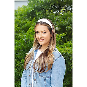 Motique Accessories White 2 Inch Wide Leather Like Headband Solid Hair band for Women and Girls