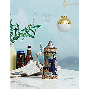 HAUCOZE Beer Stein Mug German Coats of Arms Stanley Viking Tankard with Petwer Lid Birthday Gifts 0.6Liter