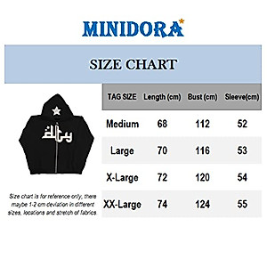 MINIDORA Men's Y2k Long Sleeved Zip Up Hoodies Pullover Sweatshirt Streetwear Punk Goth Aesthetic Hoodies Grey Medium