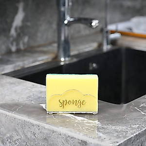 MyGift Decorative Clear Acrylic Kitchen Sink Sponge Holder with Draining Holes and Gold Curvie SPONGE Wording Design