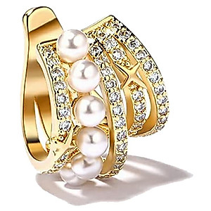 MOEPAPA Pearl Ear Cuff Earrings for Women 14K Gold Ear Cuffs for Non Pierced Ears Cartilage Earrings