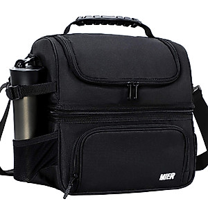 MIER Dual Compartment Lunch Bag Tote with Shoulder Strap with Long Lasting Freezer Pack