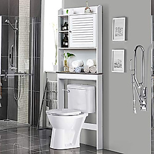 Giantex Over The Toilet Storage Cabinet, Collette Bathroom Behind The Toilet Storage Organizer w/Door & 5-Position Adjustable Shelf, Bathroom Storage Cabinet Over Toilet for Space Saving (68.5" H)