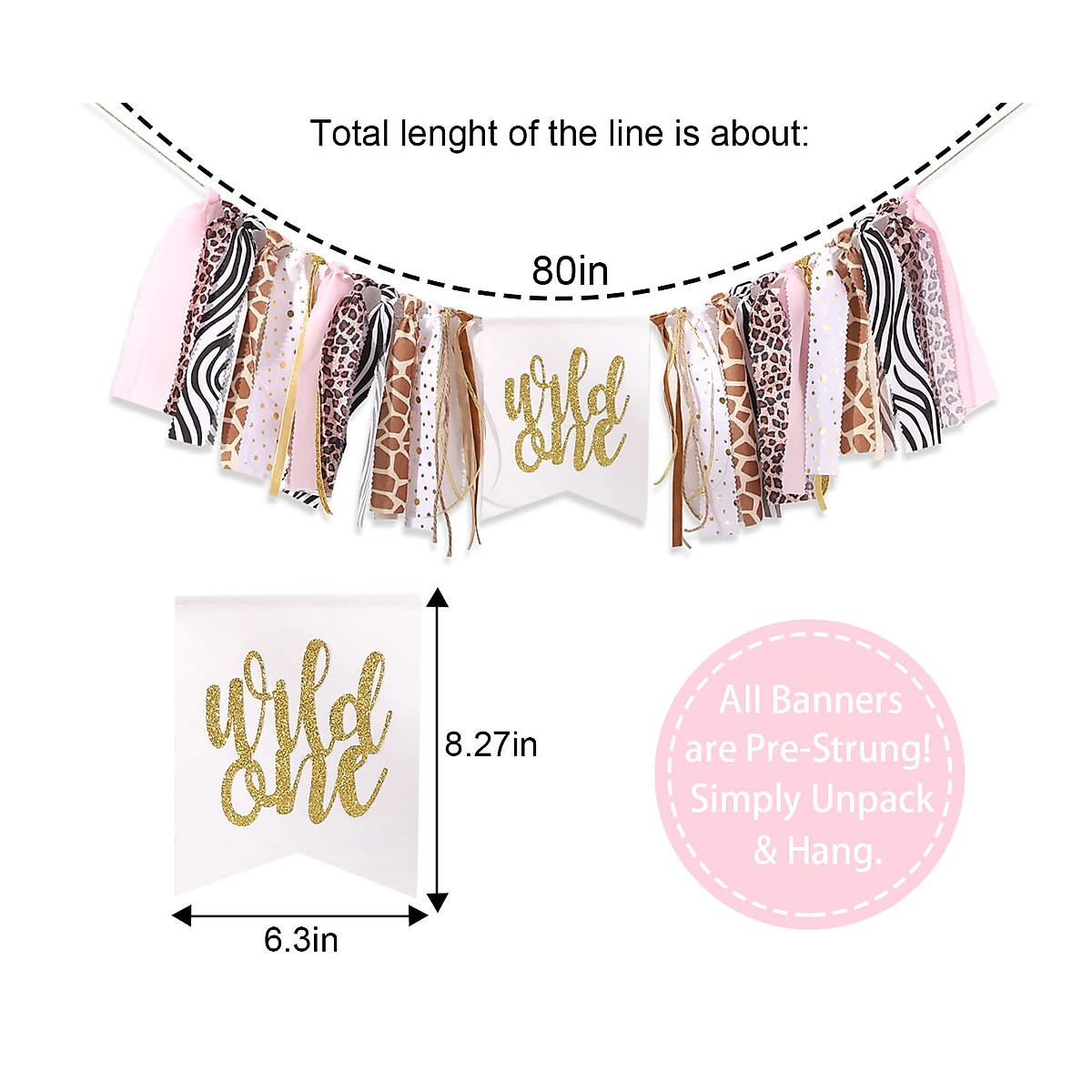 LINGANA Wild One High Chair Banner for 1st Birthday - Cheetah Highchair Banner,Boy or Girl Wild One Themed 1st Birthday Party Decorations,Photo Booth Props, Wild One Shower, Girls Animal Print Leopard Cheetah High Chair Banner