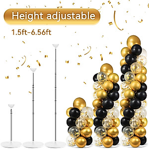 2 Sets Balloon Column Stand Kit with 100 Balloons Christmas Adjustable Balloon Tower Stand with Bases for Floor Black Gold Balloon Arch Column for 50th Birthday Wedding Back to School Holiday Party