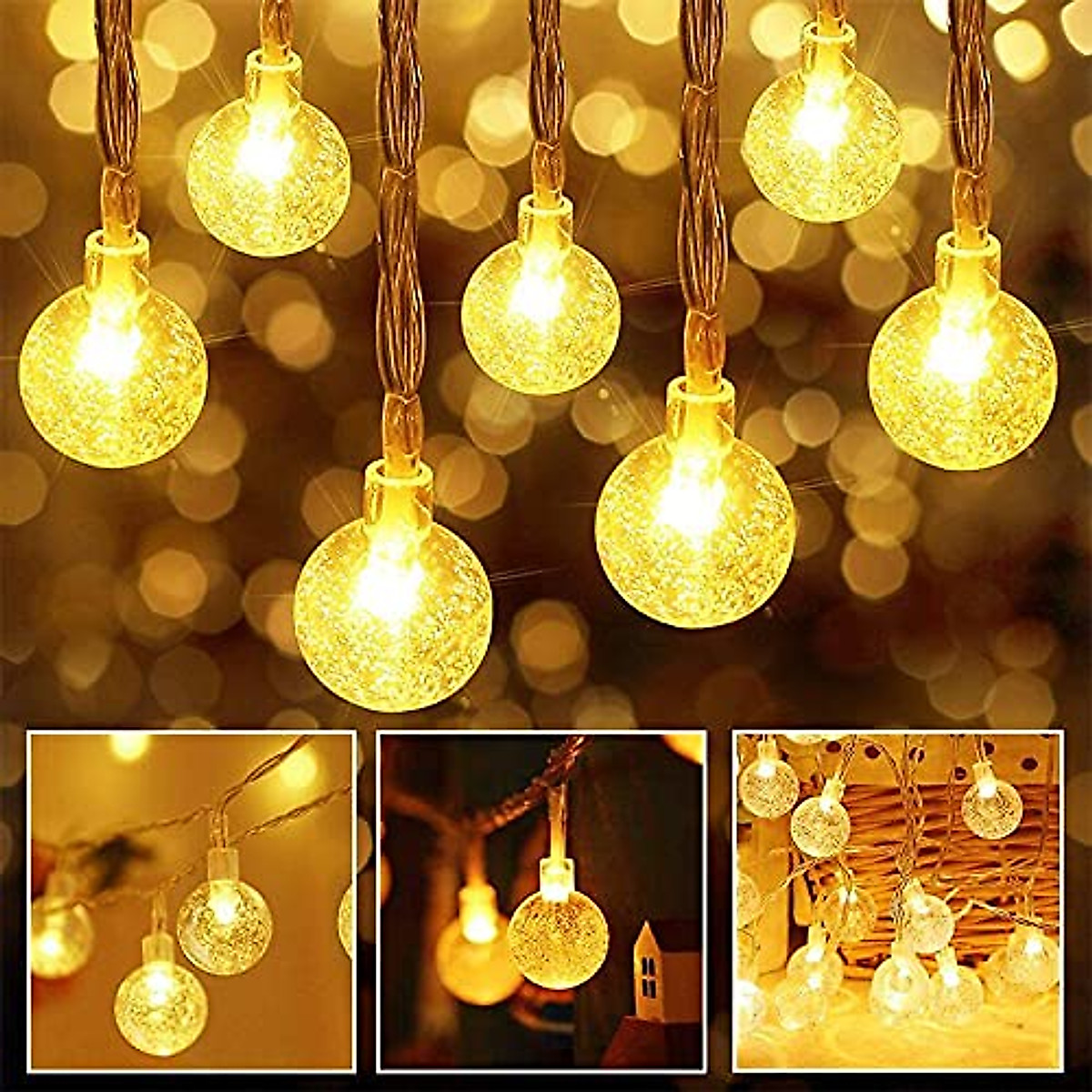 Solar String Lights Outdoor Fairy 30LED 6.5M/ 21Ft Christmas Decorative Ball Lamp Waterproof Indoor with Solar Panel for Patio Garden Backyard Home