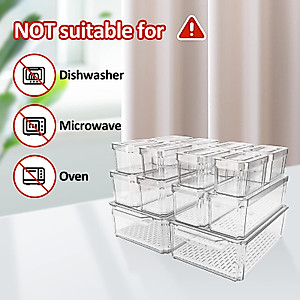 Jiazonsong 14 Pack Fridge Organizer, Stackable BPA-Free Refrigerator Organizer Bins with Lids, Fruit Storage Containers for Fruit Vegetable Food Drinks Cereals Clear