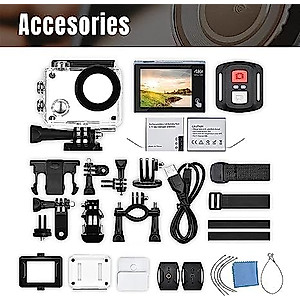 Exprotrek 4K Action Camera with Touch Screen, EIS Stabilization, 170 ° Ultra Wide Angle, 40 Meter Waterproof Underwater Camera, Remote Control Sports Camera with Helmet Accessory Set