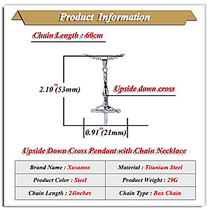 Xusamss Punk Titanium Steel Inverted Cross Pendant Skull Necklace,24inches Chain