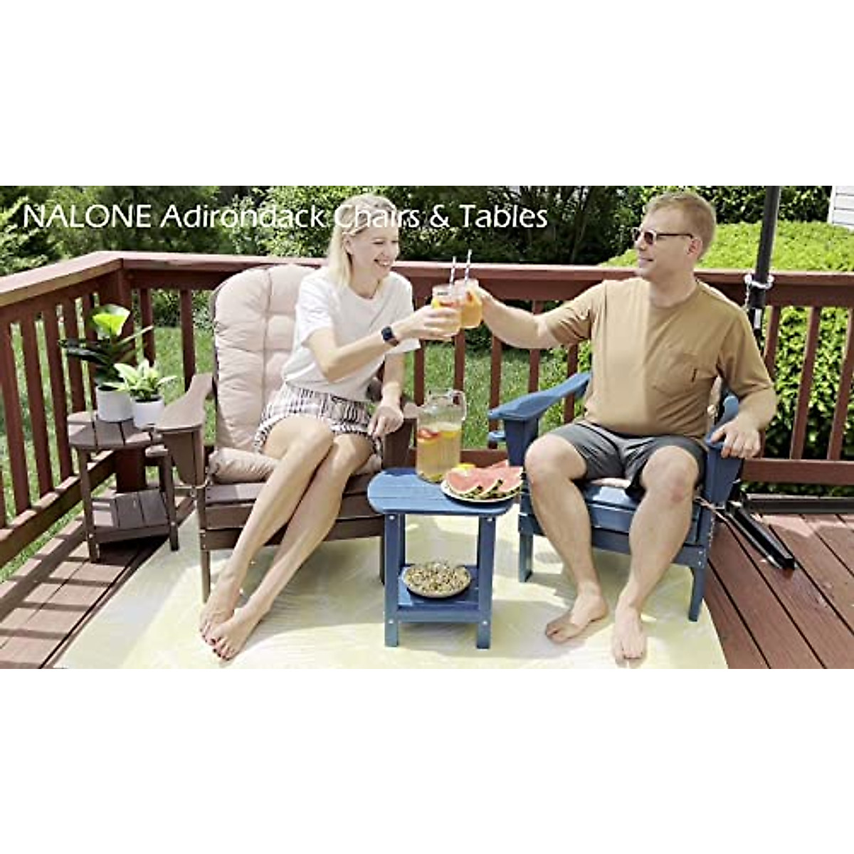 nalone Adirondack Side Table 16.5" Outdoor Side Table HDPE Plastic Double Adirondack End Table Small Table for Patio (Black)