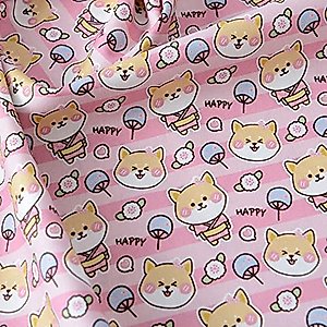 TINGCHAO Pure Cotton Fabric Simple Cartoon Cute Little Animal Rabbit Shiba Inu Sushi Drink Pattern Handmade Crafts Cloth for Sewing Girl Shirt Headband 130X50cm,A