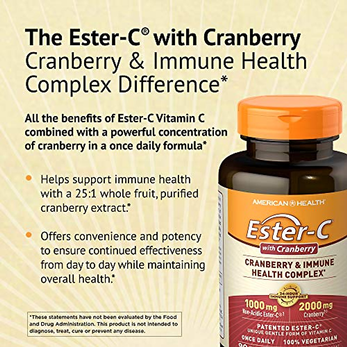 American Health Ester-C Cranberry, Cranberry & Immune Health Complex, 90 Tablets