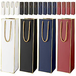 Fumete 20 Pcs Wine Bags 3.7 x 3.5 x 13.8 Wine Gift Bags Bulk Wine Bottle Gift Bags Paper Gift Bags with Handles Appreciation Gift Bags for Wedding Party Anniversary