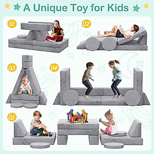 BIERUM Kids Couch, 12PCS Modular Kids Play Couch with Blanket, Kids Sofa Couch for Playroom & Indoor, Convertible Toddler Couch for Girls and Boys