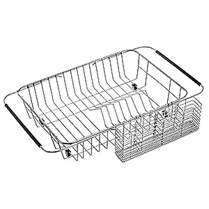 SANNO Expandable Dish Drying Rack with 4 Division Utensil Silverware Cutlery Holder,Large Dish Drainer Drain Expandable Dish Rack Shelf Dish Rack in Sink or Over Sink On Counter Stainless Steel