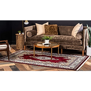 Unique Loom Narenj Collection Classic Traditional Medallion Textured Design Area Rug, 8' x 10' Rectangle, Burgundy/Blue