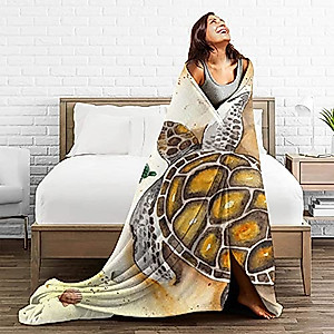 Beach Turtles Fleece Throw Blanket Soft Lightweight Warm Cozy Plush Blanket for Couch Bed Sofa 80"X60"
