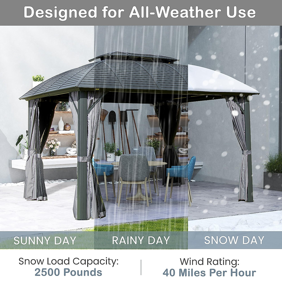 10' x 12' Hardtop Gazebo Outdoor Aluminum Gazebo Arc Grill for Patios Deck Backyard,Galvanized Steel Double Roof,Curtain&Netting by domi outdoor living