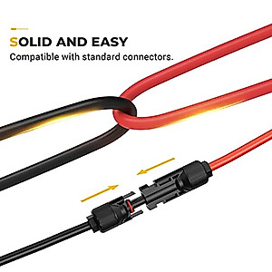 BougeRV 20 Feet 12AWG Solar Extension Cable with Female and Male Connector with Extra Free Pair of Connectors Solar Panel Adaptor Kit Tool (20FT Red + 20FT Black)