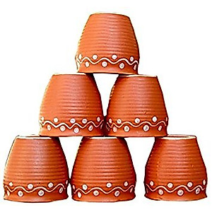 Odishabazaar Ceramic 6 Pc Kulhar Kulhad Cups Traditional Indian Chai Tea Cup Set of 6 Tea Mug Coffee Mug