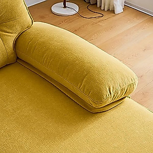 Eafurn Button Tufted Velvet Sectional, L-Shape Corner Extra Wide Chaise Lounge and Arm-Pillows, Right Hand Facing Comfy Sofa & Couches for Living Room,Up to 3 Seating Capacity, Yellow 83"
