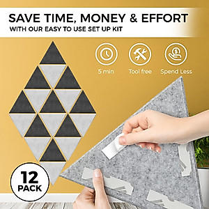 12 Pack Sound Proof Foam Panels in Black and White Beveled Edge | New High Density Triangle Sound Dampening Panels with 3M Tape for Studio, Home & Office | Soundproof Foam Acoustic Panels (Black/Gray)